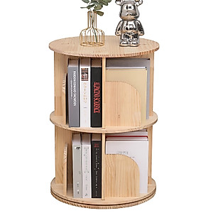 FDHUIJIA Rotating Bookshelf 360 Display Floor Standing Bookcase Storage Rack for Kids&Adults Solid Wood Book Shelf (2tier)