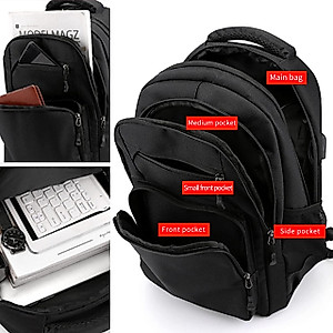Laptop Backpack black bookbag for travel work teacher computer,waterfroof 15.6 Inch Rucksack with USB Charging Port, Waterproof Bag Men Women.