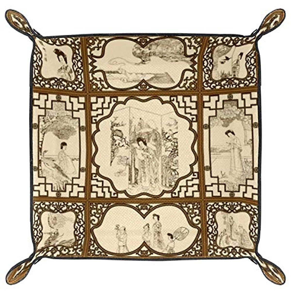 Lyetny Ancient Boudoir Storage Box Candy Holder Sundries Tray Desktop Storage Organizer Convenient for Travel,16x16cm