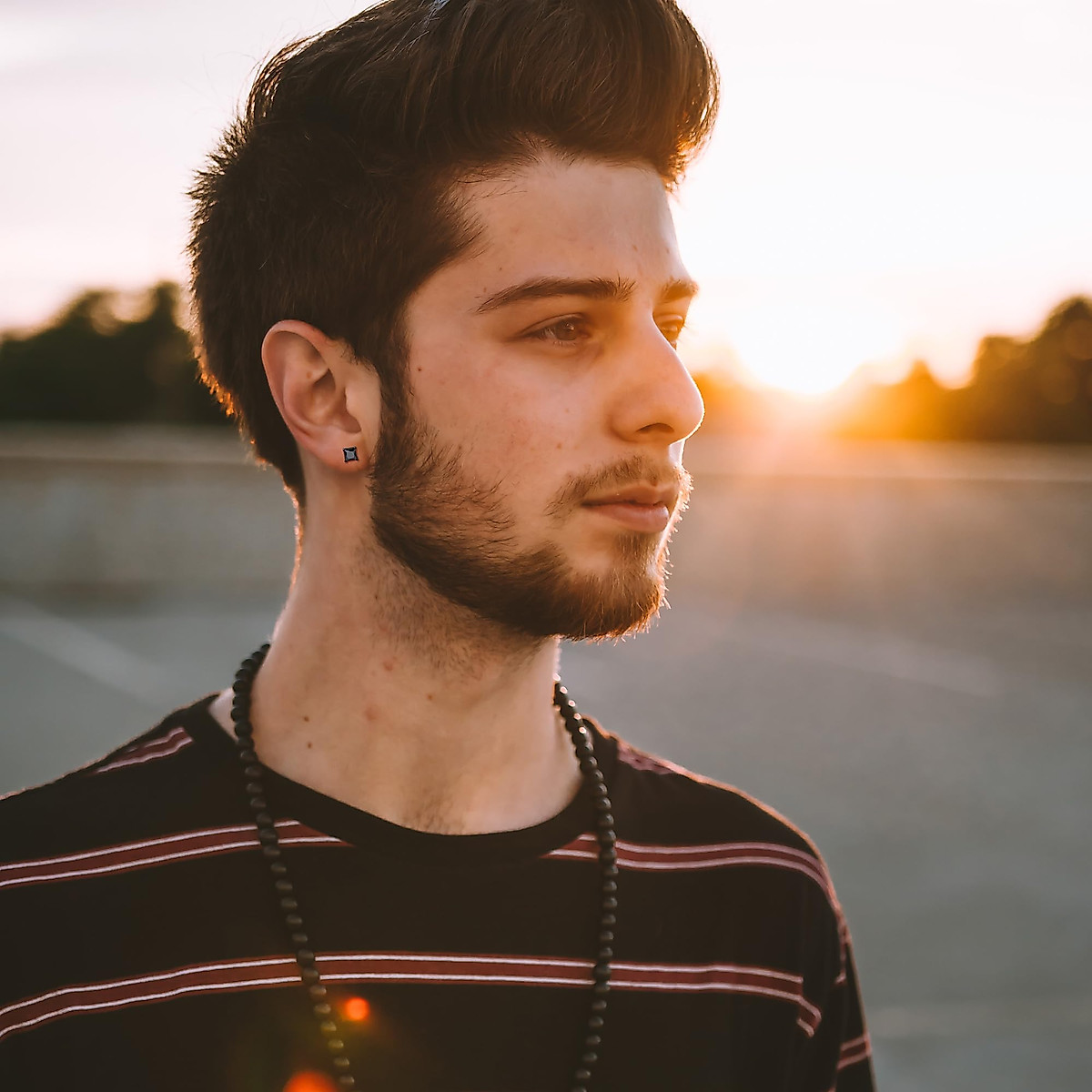 ORAZIO Black Silver Earrings for Men,Stainless Steel Cubic Zirconia Earrings 20G Mens Earrings Hypoallergenic CZ Earrings Studs Trendy Square Earring Studs Set 4-8MM,CZ 5MM