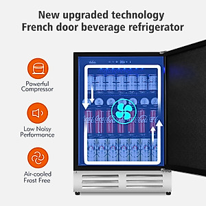 Velieta 24 Inch Beverage Refrigerator Cooler,Stainless Steel Wide Refrigerator for 210 Cans,Fit Perfectly for 24" Space Built-in Counter or Freestanding with powerful and quiet cooling system