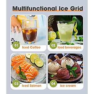 Ice Cube Trays with LId and Bin, Easy Release Ice Trays for Freezer, 2 Pack Ice Cube Molds, 64 Pcs Ice Cube Tray, Large Capacity Ice Tray Holder, Includes Ice Tong, Ice Spoon, for Whiskey, Cocktail.