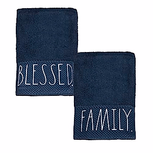 Rae Dunn Hand Towels, Embroidered Decorative Hand Towel for Kitchen and Bathroom, 100% Cotton, Highly Absorbent, Two Pack, 16x28, Embroidered Navy