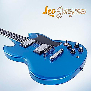 Leo Jaymz 39 Inch Double Cut Solid Body Electric Guitar - Poplar Wood Body，Maple Neck and Composite Ebony Fretboard (DC Navy Blue)