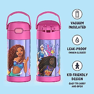 THERMOS FUNTAINER 12 Ounce Stainless Steel Vacuum Insulated Kids Straw Bottle, LITTLE MERMAID