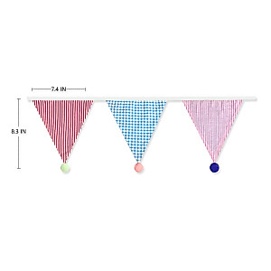 4M/13Ft Multi-Colored Fabric Triangle Bunting Flags Vintage Floral Pom Pom Cotton Banner Kit Pennant Garland for Home,Birthday Parties, Baby Shower,Festivals,Nursery,Outdoor Hanging Circus Decoration