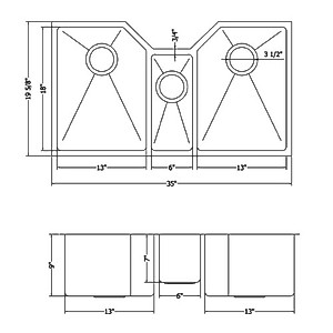 Ruvati 35" Triple Bowl Undermount 16 Gauge Stainless Steel Kitchen Sink - RVH8500