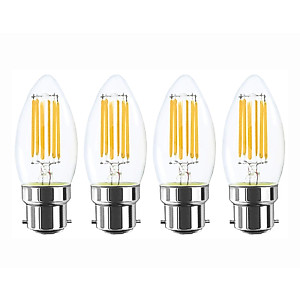 Lamsky 4-Pack 6W B22 Bayonet LED Filament Candle Light Bulb,2700K Warm White 600LM,C35 Shape Bullet Top,60W Incandescent Equivalent,Non-dimmable