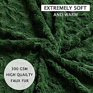 HT&PJ Throw Blanket Super Soft Fluffy Faux Fur Blankets Premium Sherpa Backing Warm Decorative for Bed, Sofa, Couch - Green, 50x60in