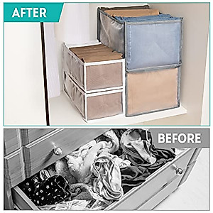 BHLVXCC Wardrobe Clothes Organizer 4 Pack Clothes Drawer Organizer for Jeans Shirts Organizers Closet Organizer With 7 Grids Drawer Organizers Clothes for Jeans T-shirts Bra Clothing Sweater