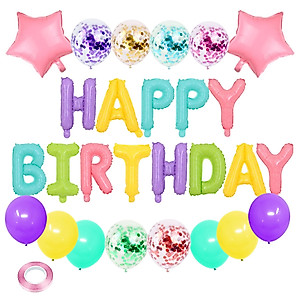 Birthday Party Decorations, Colorful Set 15pcs,Happy Birthday Banner, Heart Star Balloons, 16th 18th 21th 30th 40th 50th 60th 70th Birthday Decorations Supplies Balloons (Rainbow, colors)