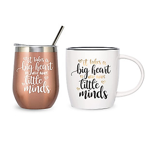 CARAKNOTS Teacher Appreciation Gifts for Women Teacher Gifts Teacher Tumbler Teacher Coffee Mug 13 OZ Set of 2 Teacher gifts in Bulk Teacher Wine Tumbler 12 OZ