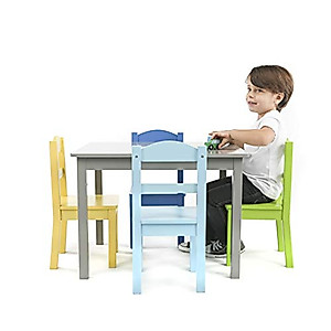 Humble Crew, Grey/Blue/Green/Yellow Kids Wood Table and 4 Chairs Set