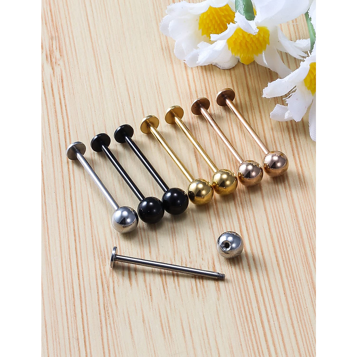 Kridzisw 16G Cheek Tongue Piercing Jewelry Flat Back Cheek Dimple Tongue Rings Stainless Surgical Steel Long Bar Ashley Lip Labret Rings Stud Piercing Jewelry Women Men 19mm Silver Black Rose Gold