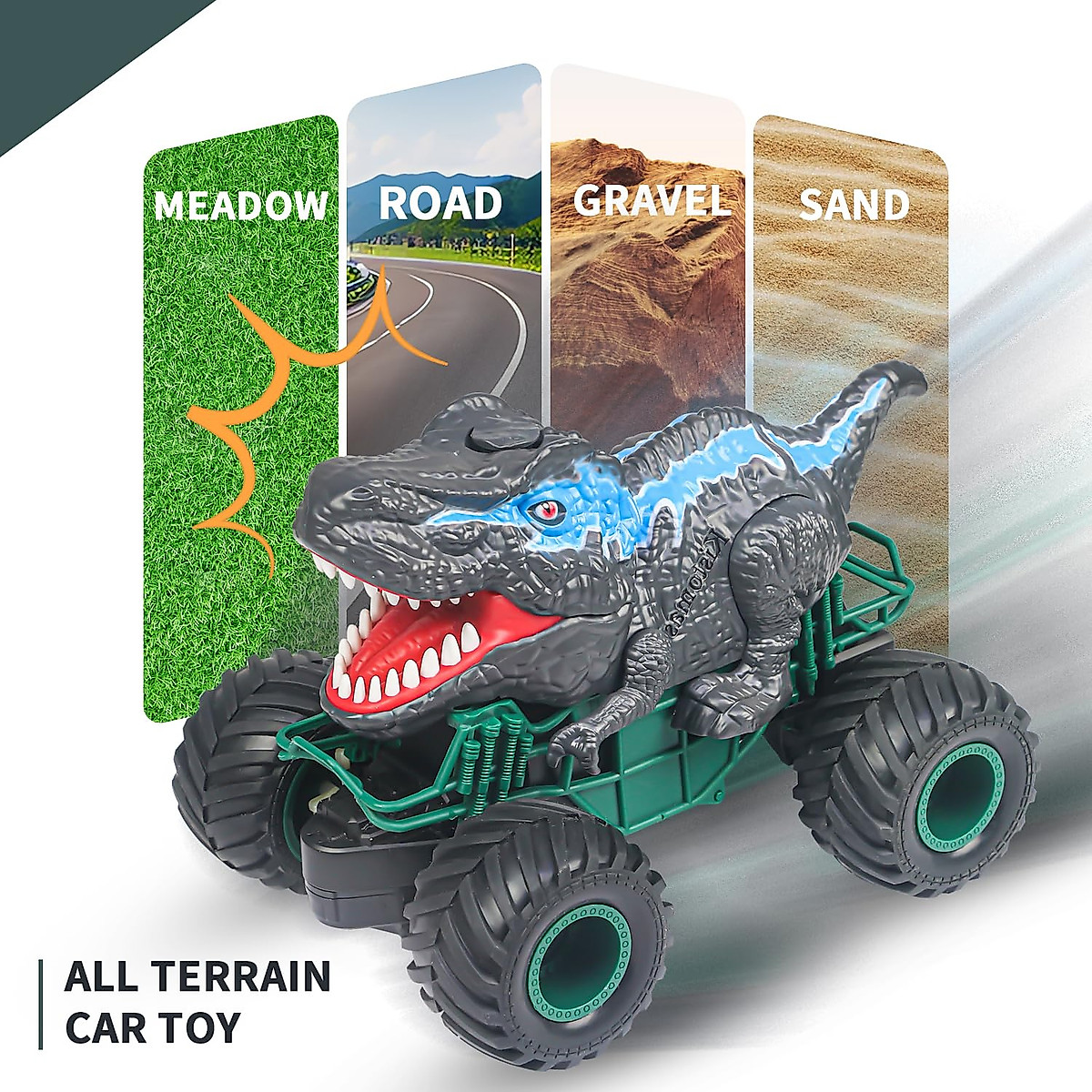 ZDCZ Remote Control Dinosaur Car, 2.4GHz RC Monster Truck Toys for Boys, Dinosaur Toys with Light, Sound & Spray, Indoor Outdoor All Terrain Electric Hobby RC Car Toys for 3 4 5 6 7 8-12 Kids