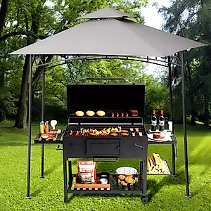HETTRICK Gazebo Replacement Canopy 5x8 Shelter Double Tiered BBQ Cover Grill Shelter for Shop Garden Patio Model L-GG001PST-F (Grey)