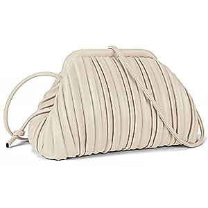 GLITZALL Clutch Purse and Dumpling Bag for Women,Designer Cloud Handbag and Ruched Bag with Detachable Shoulder Strap,Soft PU Leather (Beige)