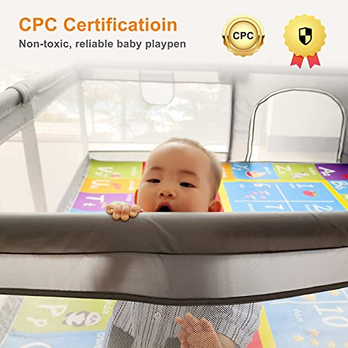 Global V-Bien Baby Playpen, 79" X 71" Extra Large Baby Play Yards with Mat, Safety Play Pens for Babies and Toddlers, Indoor&Outdoor Baby Girl Fence Play Pin Area with Zipper Gate/Visible Mesh