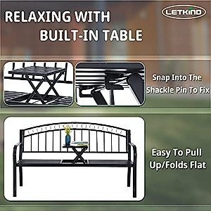 LETKIND 59" Outdoor Metal Bench Table Patio Garden Benches 3-Seater with Steel Frame for Porch, Backyard, Park