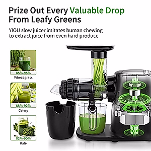 YIOU Juicer Machines, Cold Press Slow Masticating Juicer Easy to Clean with 3 Modes Vegetable and Fruit Juicer Extractor BPA-free High Hardness Tritan Material Slow Juicer, black (SJ-Black)