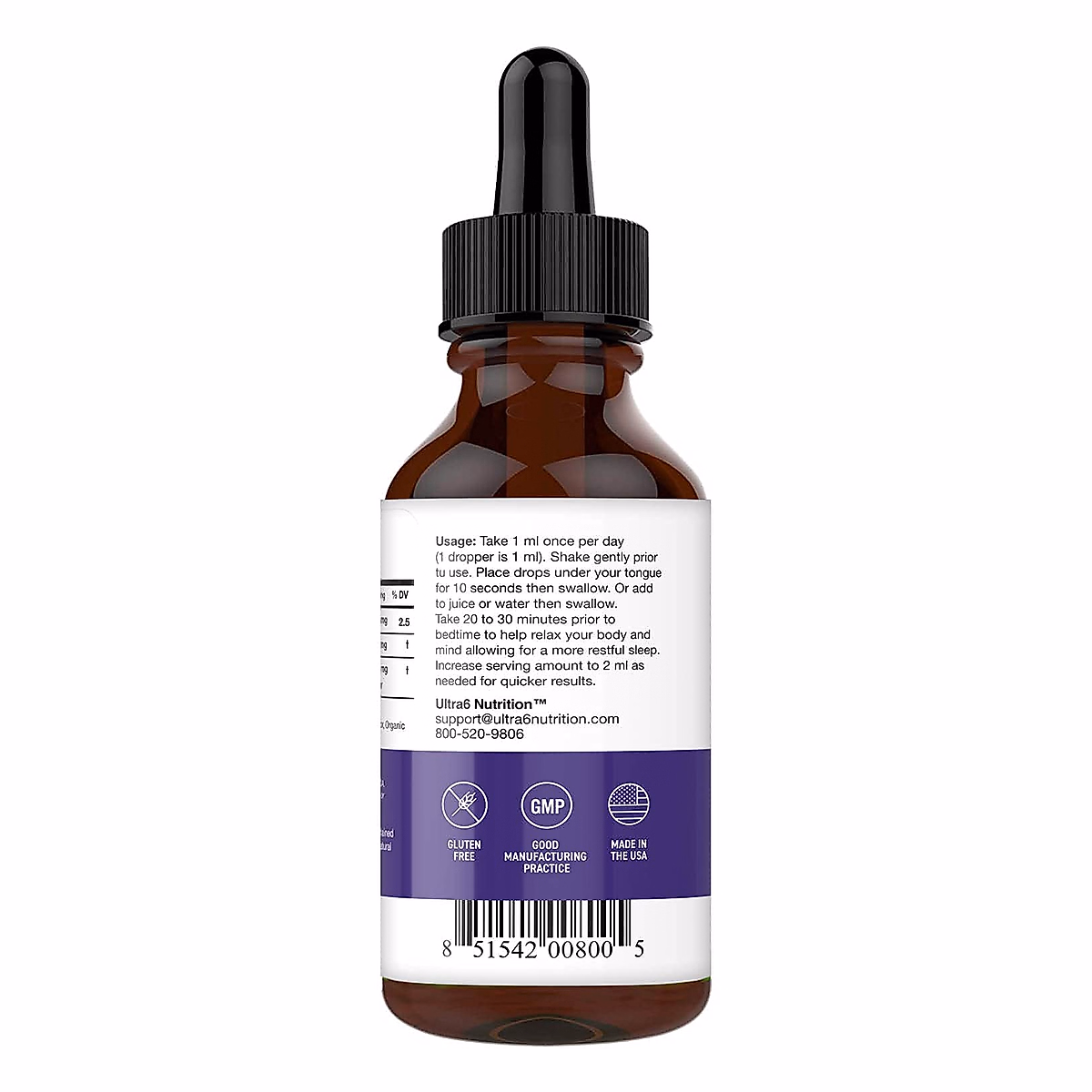 Ultra6 Nutrition Melatonin Drops with Valerian Root - Liquid Melatonin Sleeping Supplement with 5 HTP & Passion Flower - A Liquid Sleep Aid Strength Blend for Adults