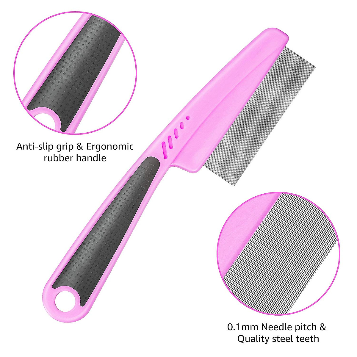 Flea Comb For Dogs Cat Comb Lice Comb Metal Tear Stain Dog Combs Pet Comb Grooming Set 5 Pieces By BENSEAO Teeth Durable Remove Float Hair Combing tangled hair Dandruff Add Storage Pouch (pink)