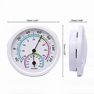 LayscoPro Mini Indoor Thermometer Hygrometer Analog 2 in 1 Temperature Humidity Monitor Gauge for Home, Room, Outdoor, Offices, Display Mechanical Diameter 75mm-2 Pack (No Battery Needed)-White