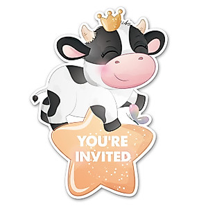 20 Cow Birthday Party Invitations with Envelopes Double Sided Farm Cow Shaped Fill-in Invitations Invites