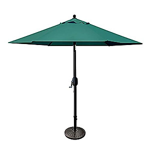 Sunnyglade 7.5' Patio Umbrella 6 Ribs (Dark Green) | 18" 30.2-lbs Heavy Duty Round Antiqued Umbrella Base, Bronze