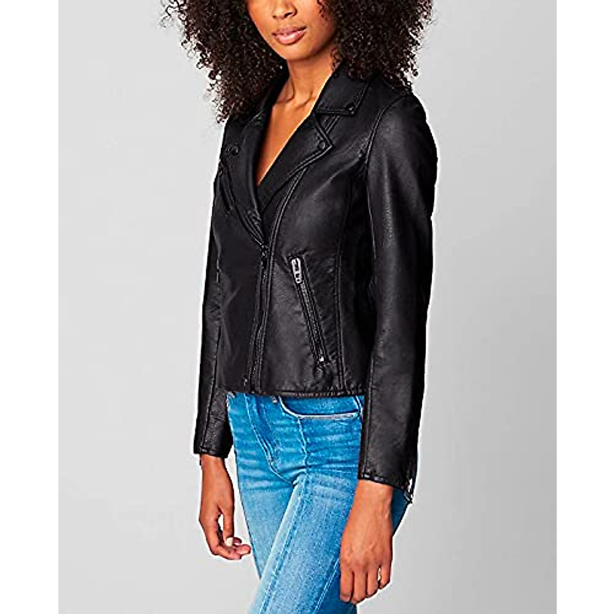 [BLANKNYC] womens Luxury Clothing Semi Fitted Vegan Leather Motorcycle Jacket, Onyx, Large US
