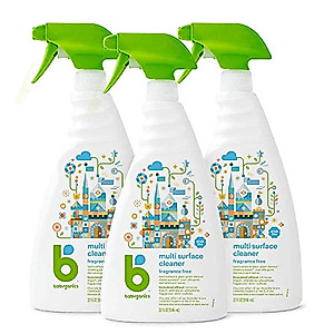 Babyganics Multi Surface Cleaner, Fragrance Free, For Hard Surfaces, Glass, Stainless Steel, Tiles, and Walls, 32 Fl Oz Spray Bottle (Pack of 3)