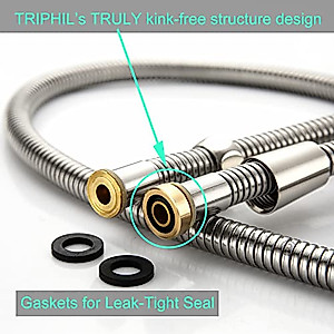 TRIPHIL Kink-free Shower Hoses 98" Extra-long for Handheld Shower Head Hose Replacement with 2 Shower Caps Flexible Metal Sleeves Brass Connectors Stainless Steel Brushed Nickel 98 Inch
