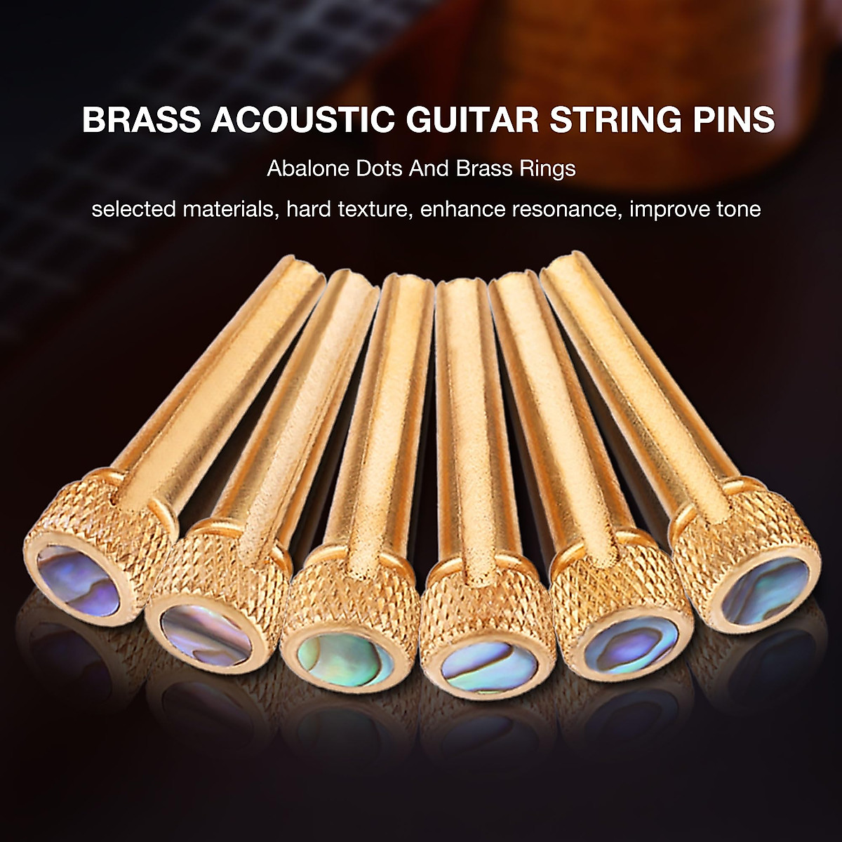 Tbest 6Pcs Guitar Bridge Pins,Brass Bridge Pins for Acoustic Guitar Bridge Pins- Endpin Inlaid Abalone Dot Acoustic Guitar Replacement Parts(Rose Gold)