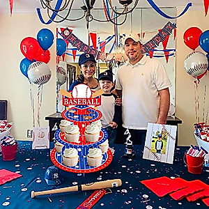 Baseball Theme Cupcake Stand 3 Tiered Baseball Cupcake Stand Sport Theme Cake Holder Baseball Player Cake Decoration for Baseball Softball Sport Birthday Party Supplies