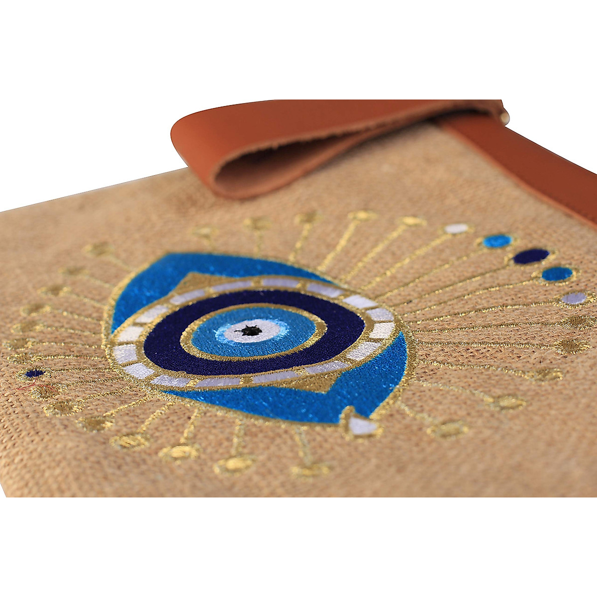 Evil Eye Embroidered Women Jute Clutch Bag Sun Beach Summer Style