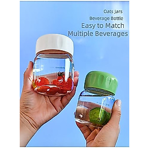 Hovico 3Pack 10oz Glass Jar with Screw Lid Leakproof Overnight Oats Container,with Measurement Marks Portable Mason Jars,for Cereals Milk Fruit Condiment Dressing Sauce Snacks Juice