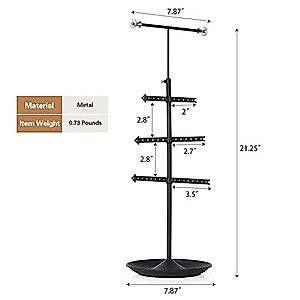 Alsonerbay Necklace Holder Organizer Stand, 4 Tier Hanging Jewelry Tower, Rotatable Metal Earring Tree, Black Jewelry Storage Rack for Display Bracelet and Rings