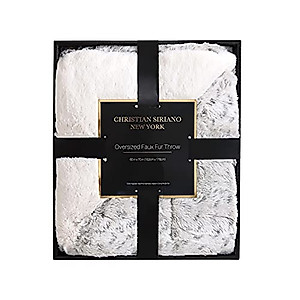 Christian Siriano - Luxurious Snow Leopard Fur Filled Grey Throw (60" x 70") - Gift Box Included - Perfect for Gifting Friends & Family