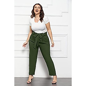 KIMCURVY Paper Bag Pants for Women High Waist Plus Size Pencil Pants for Work Army Green 18W
