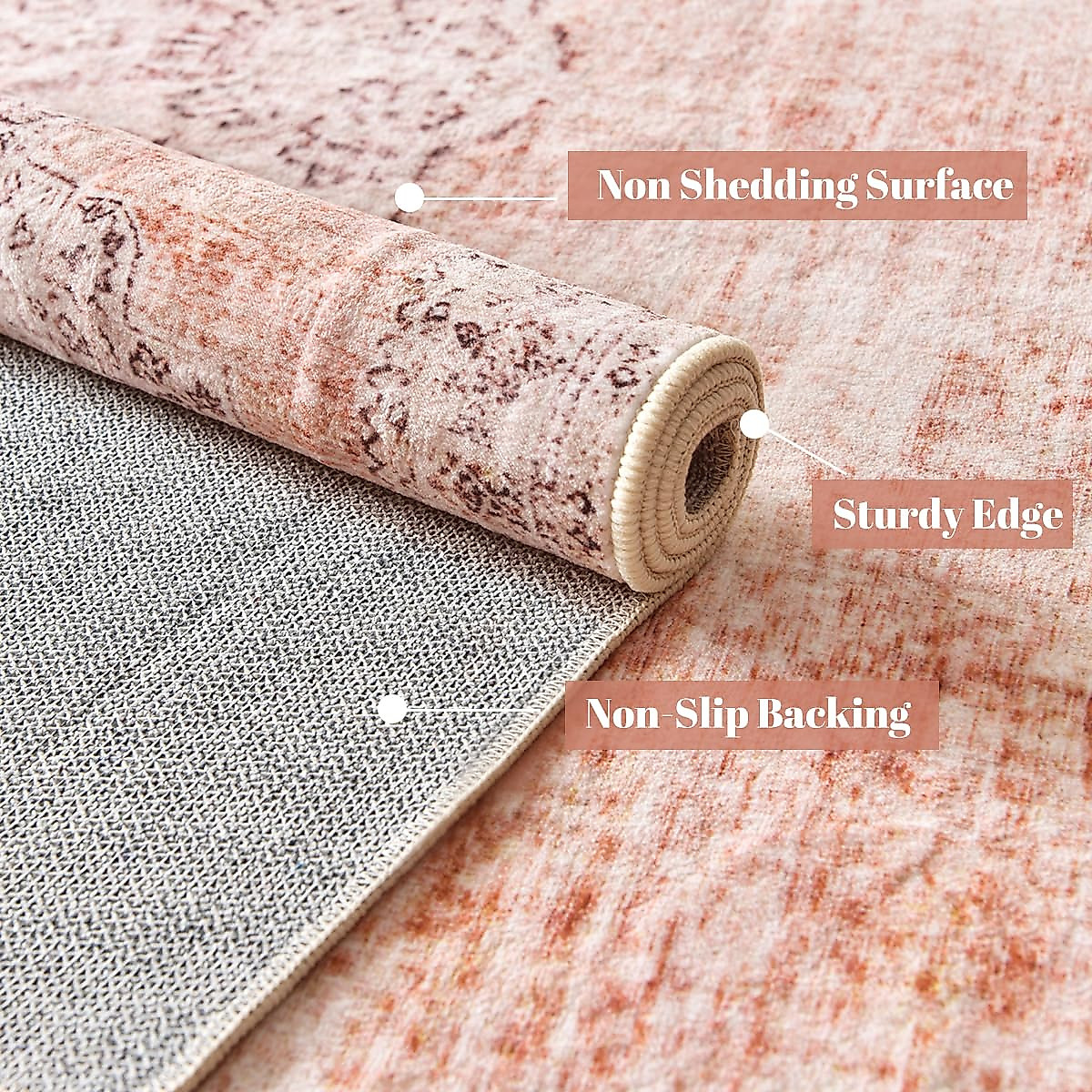 Alwoligag Washable Vintage Rug 2x3 Entrance Rug Non-Slip Indoor Doormat, Bedroom Kitchen Entrance Bathroom Boho Small Rugs (Pink Rug)