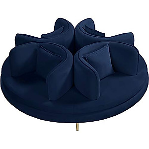 Meridian Furniture 627Navy Circlet Collection Modern | Contemporary Velvet Upholstered Roundabout Sofa with Sturdy Gold Iron Legs, 72" W x 72" D x 29" H, Navy