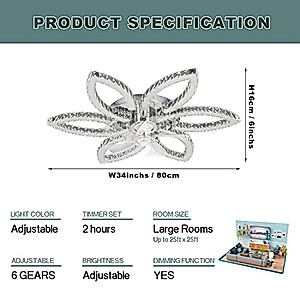 BOMIFANL Crystal Ceiling Fans with Lights,34" bladeless Ceiling Fan with Light,6-Speed Low Profile Ceiling Fan, Dimmable LED Fan Chandelier for Living Room Bedroom