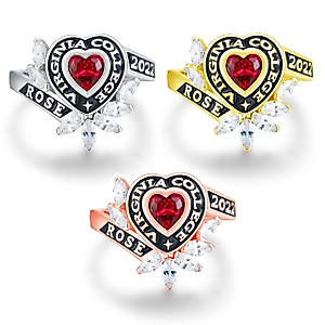 JNJ Women's Class Ring, personalized for high school and college graduates, Sterling Silver, Birthstone, Original design, Heart collection-Jour Nouveau Jewelry (Platinum)