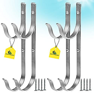 Gray Bunny Pool Pole Hanger, 4 Piece Nickel Gray Premium Aluminum Swimming Pool Accessories Hook Set, for Telescopic Poles, Skimmers, Leaf Rakes, Nets, Brushes, Vacuum Hose, Garden Tools