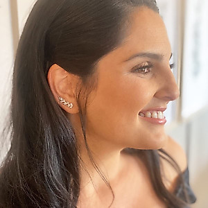 Humble Chic Ear Climber Earrings for Women, Gold Ear Cuff Earrings, Hypoallergenic Gold Dainty Earrings, Climbing CZ Crystal Gold Earrings, Leaf Ear Crawler Stud, Gold Flower Earrings, 14K Gold Plated