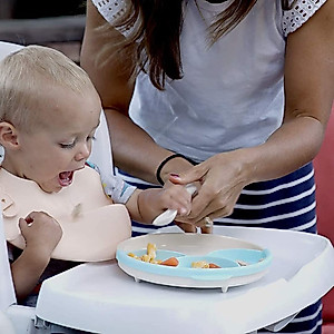Miniware Healthy Meal Set with Sandwich Plate, Divider, and Detachable Suction Foot for Baby Toddler Kids - Promotes Self Feeding | Eco-Friendly and BPA Free | Dishwasher Safe (Vanilla, Aqua)…