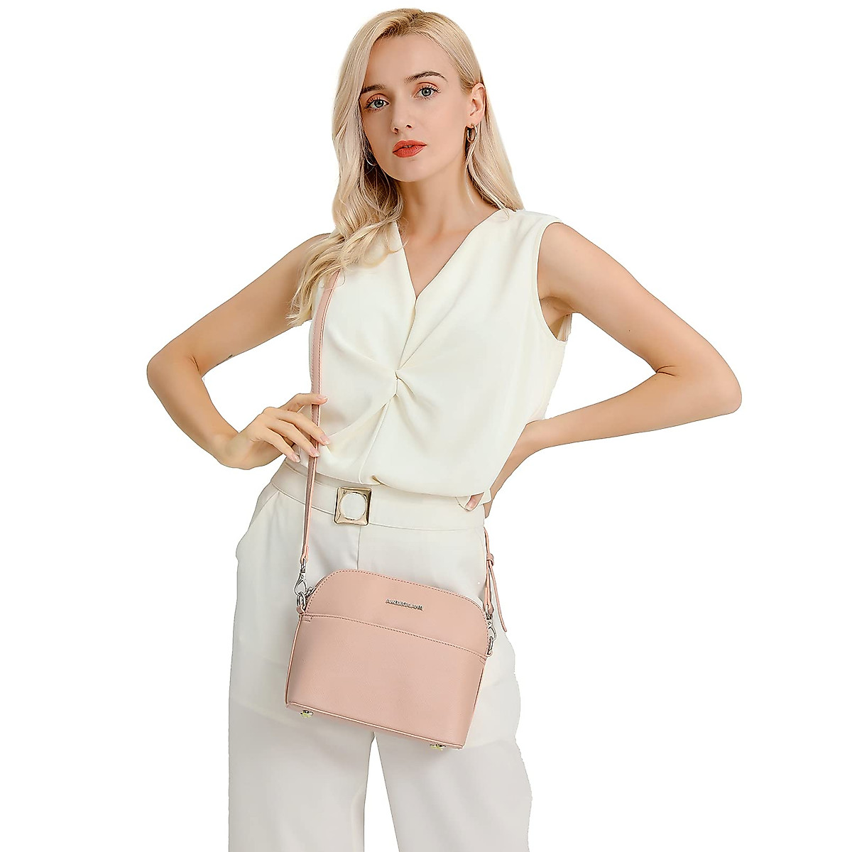 Crossbody Bags for Women, Medium Dome Vegan Leather Shoulder Purses Lightweight Handbags with Multi Pockets (Pink)