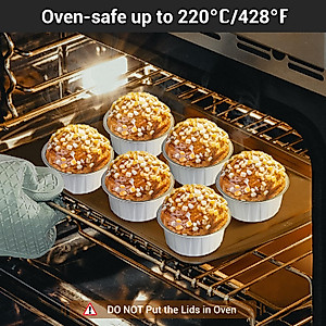 EUSOAR Ramekin Baking Cups, 30pcs 5oz Aluminum Foil Muffin Liners Cupcake Baking Cups with Lids, Mini Pie Pans with Lids, Disposable Foil Baking Cups Containers for Creme Brulee or Cupcake-White