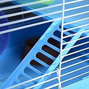PawHut 2-Level Hamster Cage Rodent Gerbil House Mouse Mice Rat Habitat Metal Wire with Exercise Wheel, Play Tubes, Water Bottle, Food Dishes, & Interior Ladder
