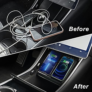 TAPTES Tesla Model 3 Wireless Charger [2020 Version], Wireless Phone Charging Pad M3 Accessories Tesla Gift for iPhone 13/12Pro/12/Samsung Enabled Phones-Compatible All Tesla Model 3(Before Jun 2020)